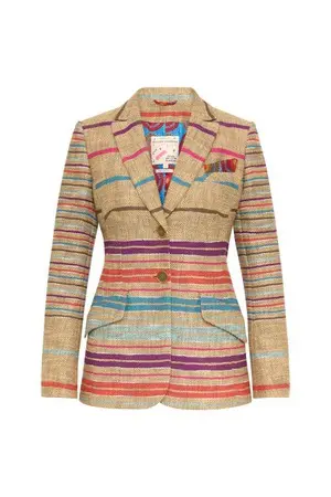MAISON COMMON Striped Blazer With Printed Lining - Sand/multicolour