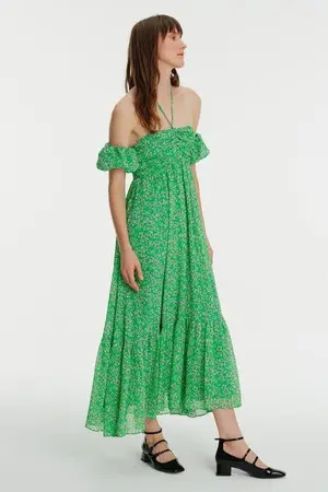 EXQUISE Halter Neck Floral Chiffon Midi Dress - Original