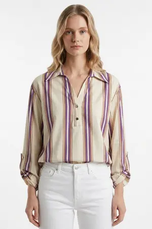 EXQUISE Delron Long Sleeve Epaulette Blouse - Multi Color