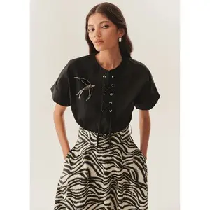 EXQUISE Celeste Cotton Blouse - Black