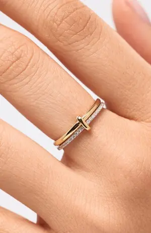 ANA LUISA Solid Yellow Goldduo Diamond Link Ring