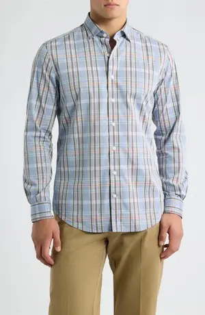 Johnnie-o Potomac Plaid Long Sleeve Button Down Shirt - Bluestone