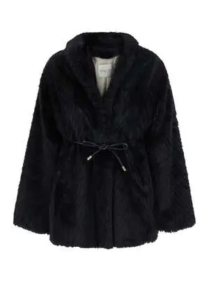 FORTE_FORTE Jacket In Ecoleather With Belt And Chevron Motif In Jacquard, Black - Multicolor