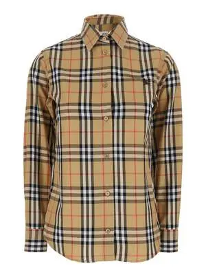 Burberry Emma' Beige Shirt With Ekd Embroidery On The Front And All-over Check Motif In Cotton - Multicolor