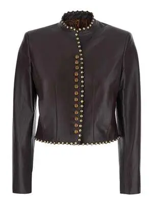 Etro Leather Jacket With Elegant Details And Soft Brown Lining For - Multicolor