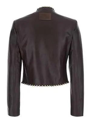 Etro Leather Jacket With Elegant Details And Soft Brown Lining For