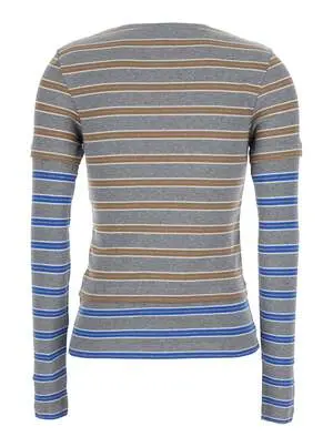 GANNI Long Sleeve Mesh Top With Blue Details