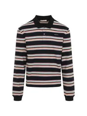 Marni Striped Long-sleeve Polo Shirt - Black