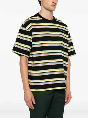 Marni Striped Cotton T-shirt With Logo Print