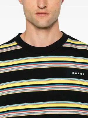 Marni Striped Cotton T-shirt With Logo Print