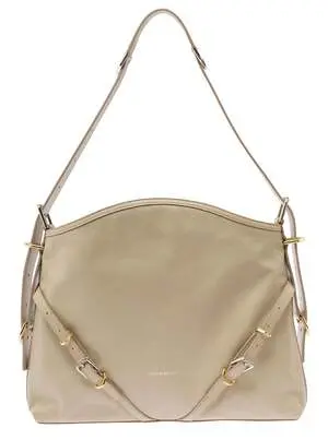 Givenchy Voyou' Beige Shoulder Bag With Embossed Logo In Smooth Leather - Multicolor
