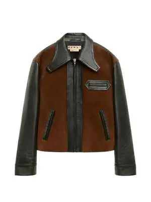 Marni Leather Jacket With Split-leather Front Panel - Black