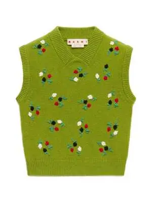 Marni Wool And Cashmere Vest With Floral Embroidery - Green
