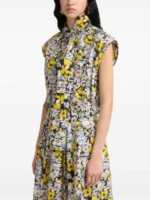 Marni Black Poplin Sleeveless Blouse With Pop Floral Print