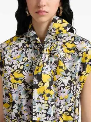Marni Black Poplin Sleeveless Blouse With Pop Floral Print