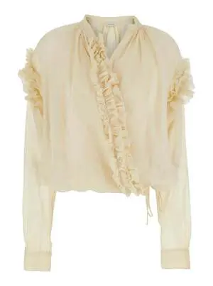 DRIES VAN NOTEN Dries Van Noten Women Cenver' Beige Silk Blouse With V-Neck And Long Sleeves