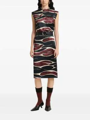 Marni Viscose Dress With Crimson Wave Print