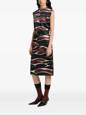 Marni Viscose Dress With Crimson Wave Print
