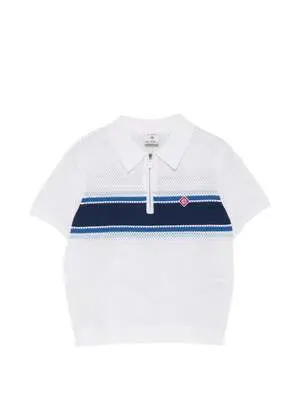 Casablanca Striped Zip-up Polo Shirt - White