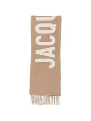 Jacquemus Fringed Scarf With Intarsia Logo - Brown