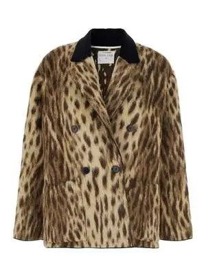 FORTE_FORTE Royal Leopard' Beige Jacket With Classic Collar And All-over Leopard Motif In Wool Blend For - Multicolor