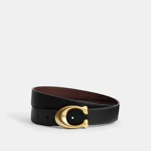 COACH Sculpted C Buckle Reversible Belt, 32mm - Brass/maple Black