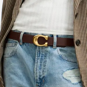 COACH Sculpted C Buckle Reversible Belt, 32mm - Brass/maple Black