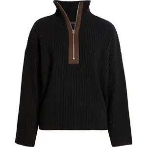Rag & Bone Sigrid Half-zip Wool Sweater - Black