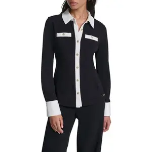 Karl Lagerfeld Paris Contrast Trim Collared Knit Top
