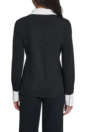 Karl Lagerfeld Paris Contrast Trim Collared Knit Top