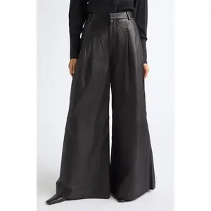 L'Agence Chelsy Wide Leg Leather Pants - Black