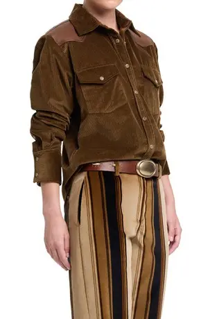 TWP Cowboy Take Me Away Corduroy Shirt With Leather Yoke - Pinecone/bison