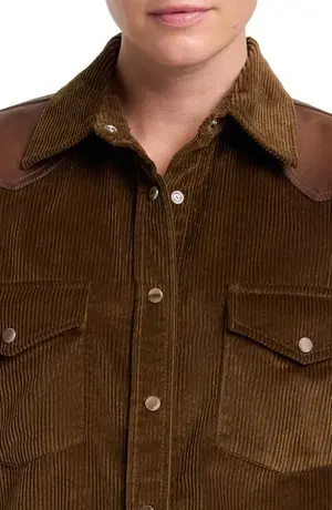 TWP Cowboy Take Me Away Corduroy Shirt With Leather Yoke - Pinecone/bison