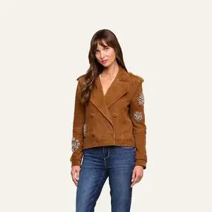 L'Agence Xoey Cropped Crystal Trench Coat