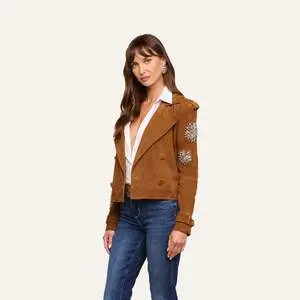 L'Agence Xoey Cropped Crystal Trench Coat