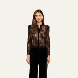 L'Agence Dorothea Velvet Lace Blouse Top