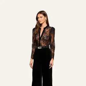 L'Agence Dorothea Velvet Lace Blouse Top