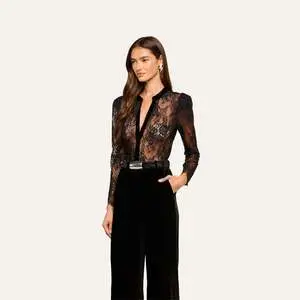 L'Agence Dorothea Velvet Lace Blouse Top
