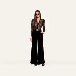 L'Agence Dorothea Velvet Lace Blouse Top