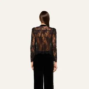 L'Agence Dorothea Velvet Lace Blouse Top