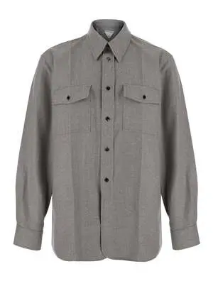 Bottega Veneta Compact Wool Flannel Shirt/sterling Melange