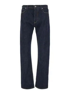 Fendi Fendi Men Blue Jeans With Logo Patch On The Back And Contrasting Stitching In Denim For Men Multicolor