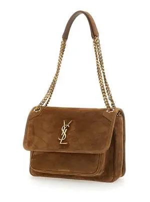 Saint Laurent Niki Medium' Brown Crossbody Bag With Metal Plaque On The Front In Suede For - Multicolor