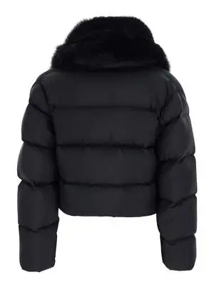 Gucci Black Down Jacket With Applied Fur On The Front In Tech Fabric - Multicolor