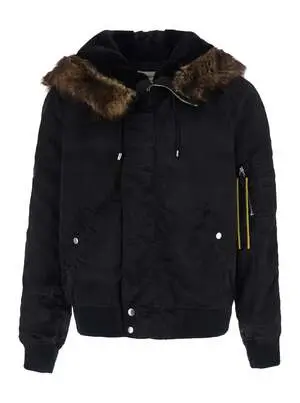 Fendi Black Bomber Jacket With Maxi Hood And Zip Pocket On The Sleeve In Black Tech Fabric For - Multicolor