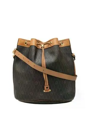 Dior 20th Century Honeycomb Coated Canvas Drawstring Bucket Bag - Black