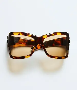 Bottega Veneta Intrecciato Wraparound Sunglasses - Havana/yellow