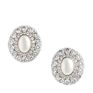 SELF-PORTRAIT Oval Crystal Pearl Earrings - Silver