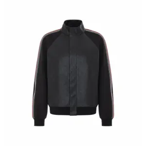 Gucci Grany Leather With Web Bomber Jacket - Black