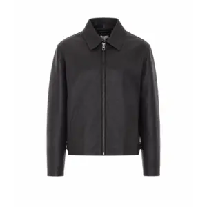 Loewe Loewe Men Zip Leather Jacket With Mini Anagram Logo Brown